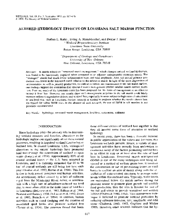 (PDF) Altered hydrology effects on Louisiana salt marsh function