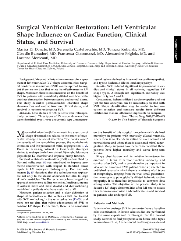 (PDF) Surgical Ventricular Restoration: Left Ventricular Shape ...