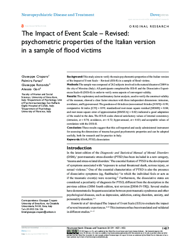 (PDF) The Impact of Event Scale-Revised: Psychometric properties in a ...