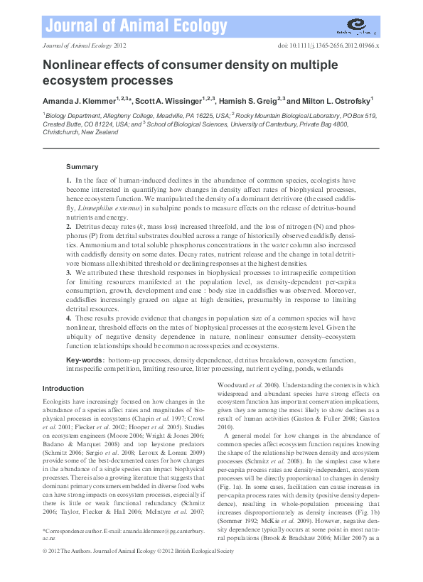 (PDF) Nonlinear effects of consumer density on multiple ecosystem processes