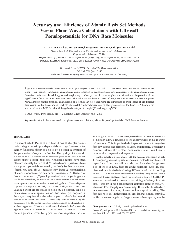 (PDF) Accuracy and efficiency of atomic basis set methods versus plane wave calculations with ...
