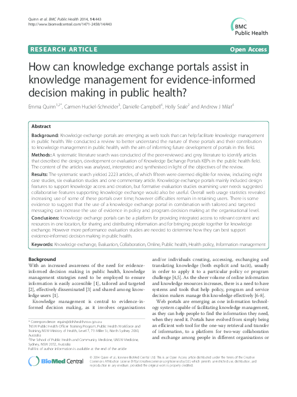 (PDF) How can knowledge exchange portals assist in knowledge management for evidence-informed ...