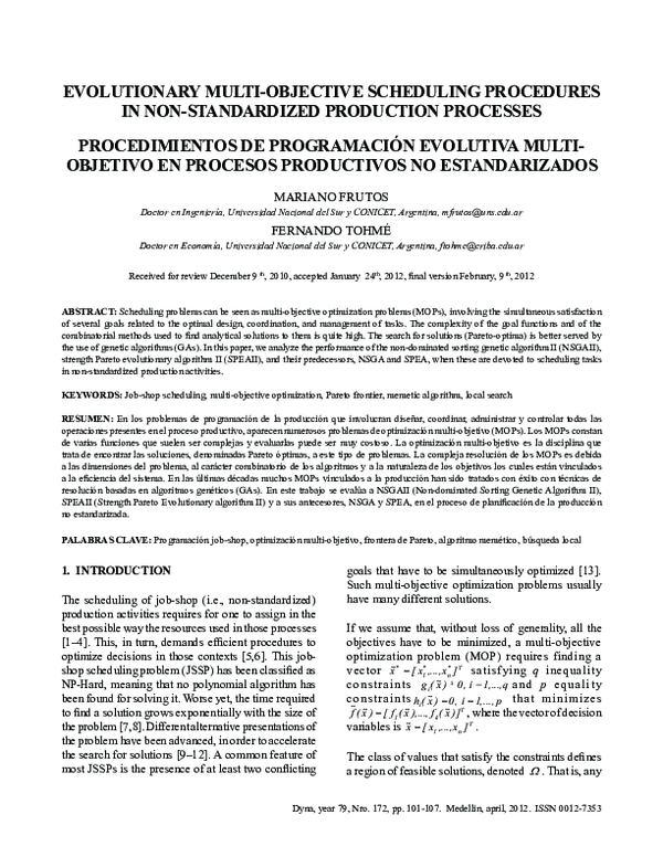 Pdf Evolutionary Multi Objective Scheduling Procedures In Non Standardized Production Processes