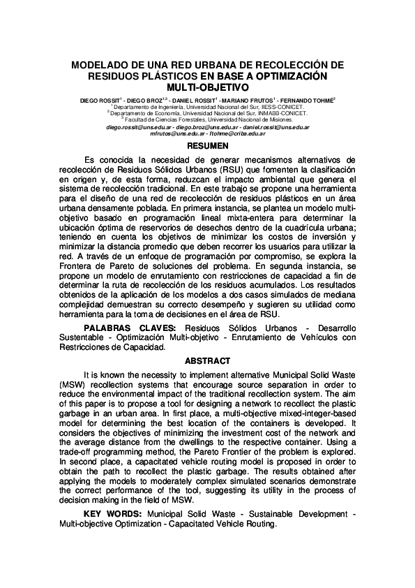 (PDF) Modelado De Una Red Urbana De Recolección De Residuos Plásticos en Base a Optimización ...