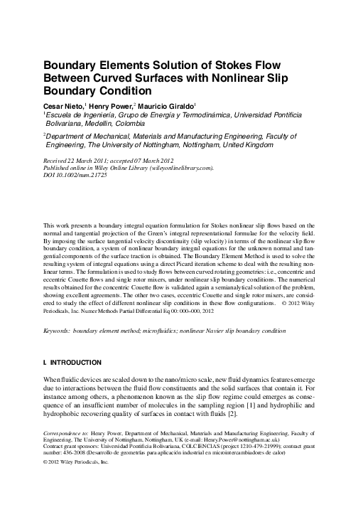(PDF) Boundary elements solution of stokes flow between curved surfaces with nonlinear slip ...