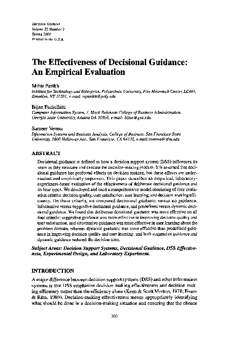 Pdf The Effectiveness Of Decisional Guidance An Empirical Evaluation