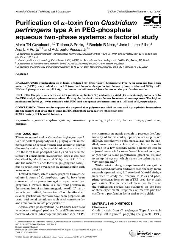 (PDF) Purification of α-toxin fromClostridium perfringens type A in PEG ...
