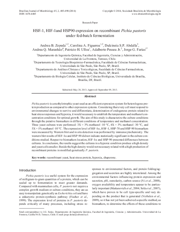 (PDF) Characterization of HSF-1, HIF-1, HSP90 in Pichia pastoris Fermentation