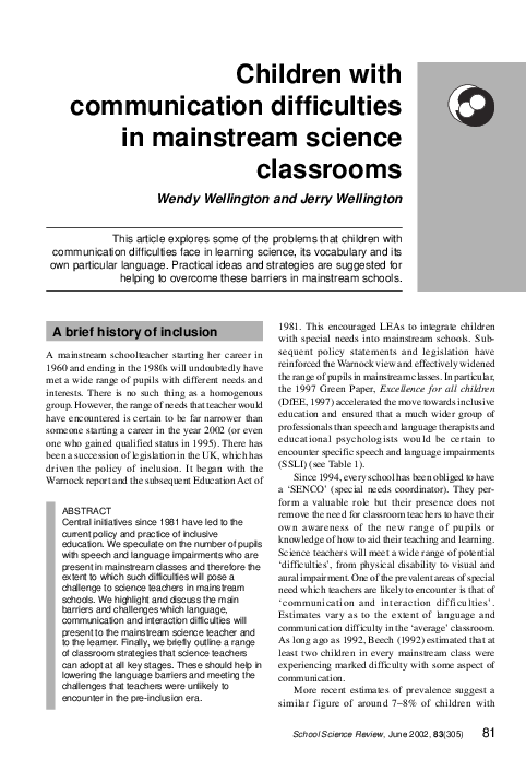 (PDF) Children with communication difficulties in mainstream science ...