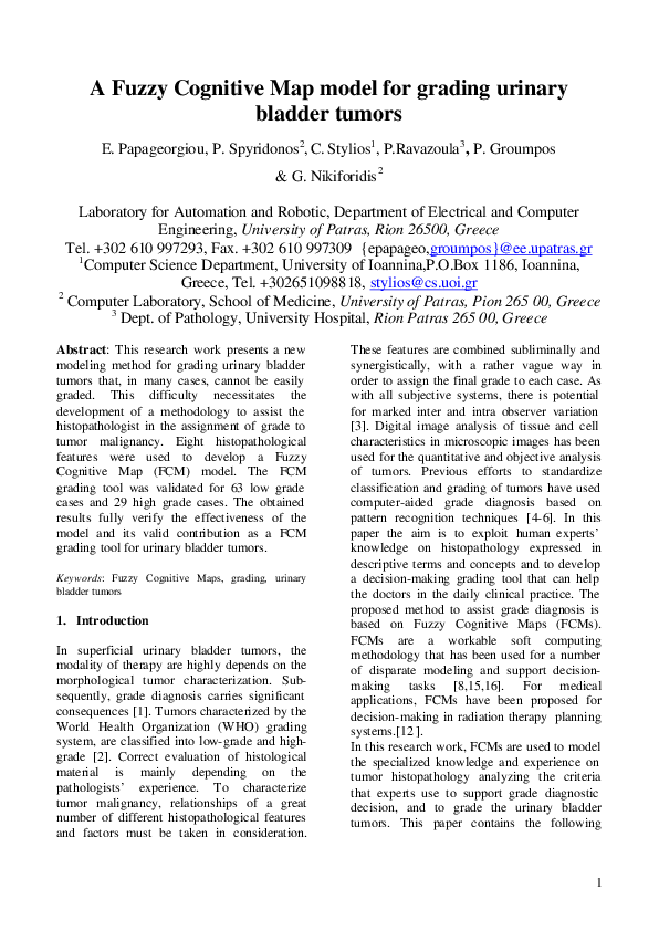 (PDF) A Fuzzy Cognitive Map model for grading urinary bladder tumors