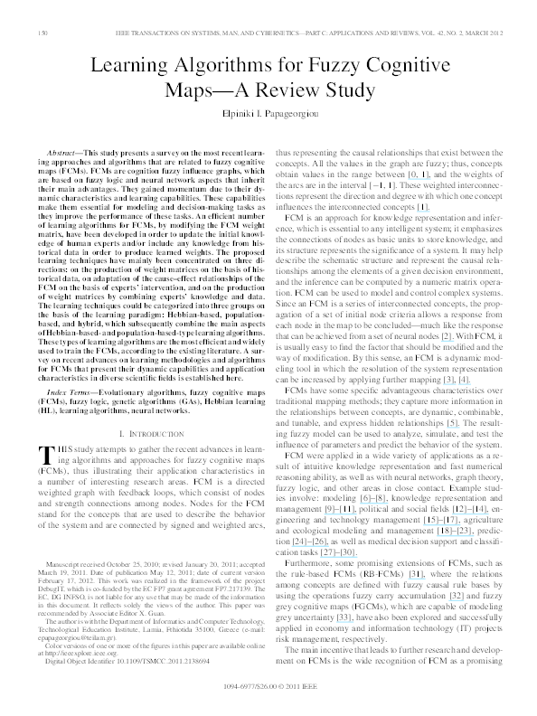 (PDF) Learning Algorithms for Fuzzy Cognitive Maps—A Review Study