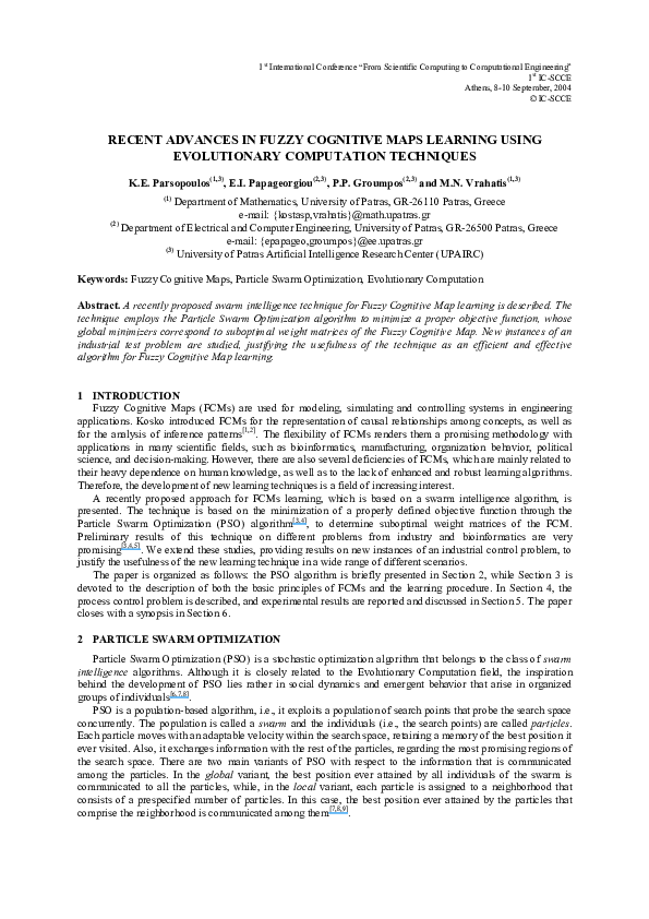 (PDF) Recent Advances in Fuzzy Cognitive Maps Learning Using Evolutionary Computation Techniques