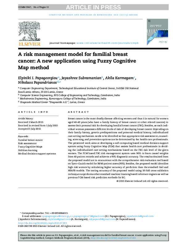 (PDF) A risk management model for familial breast cancer: A new application using Fuzzy ...