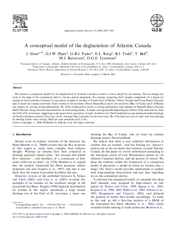 (PDF) A conceptual model of the deglaciation of Atlantic Canada | Brian ...