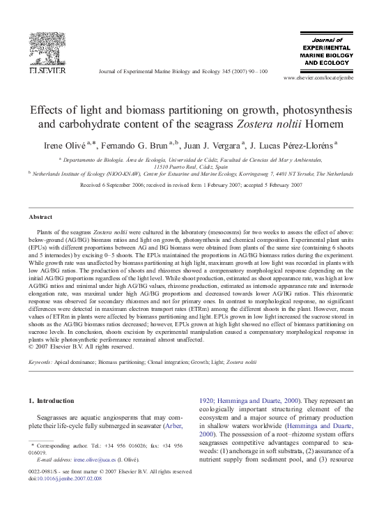 (PDF) Effects of light and biomass partitioning on growth, photosynthesis and carbohydrate ...