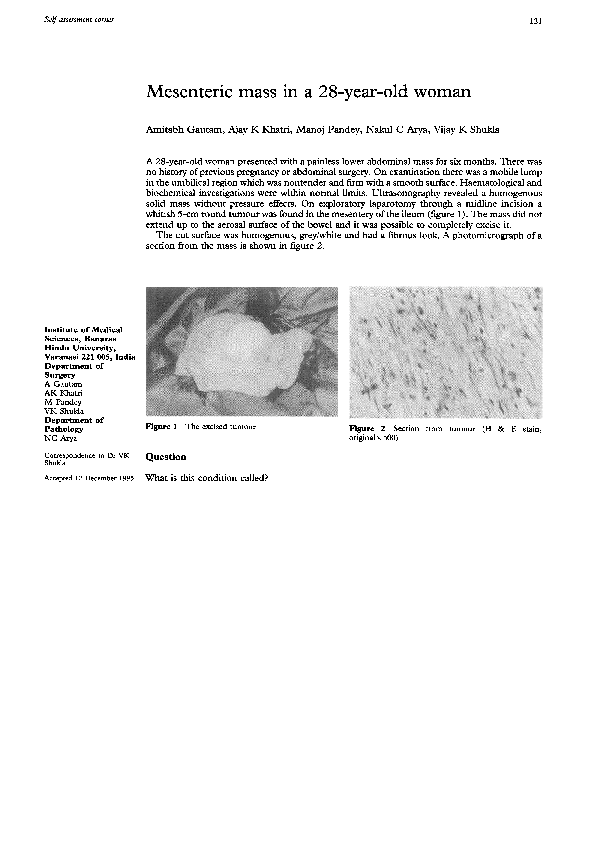 Pdf Mesenteric Mass In A 28 Year Old Woman