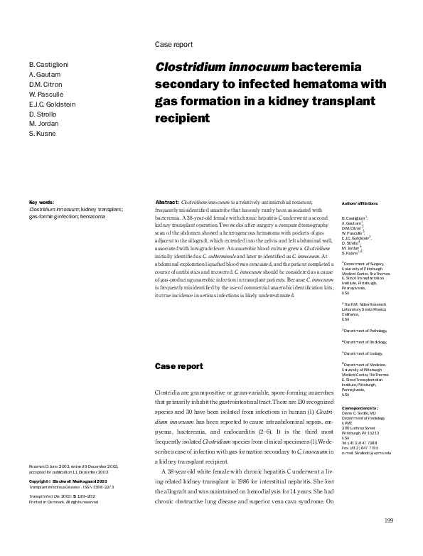 (PDF) Clostridium innocuum bacteremia secondary to infected hematoma ...