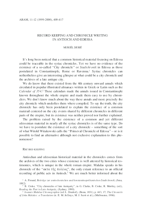 (PDF) Record Keeping and Chronicle Writing in Antioch and Edessa
