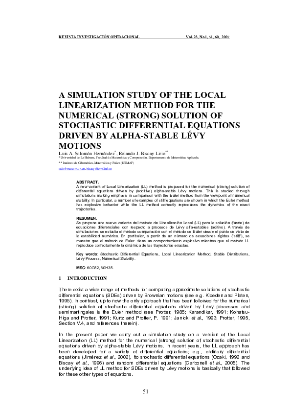 (PDF) A Simulation Study of the Local Linearization Method for the Numerical (Strong) Solution ...