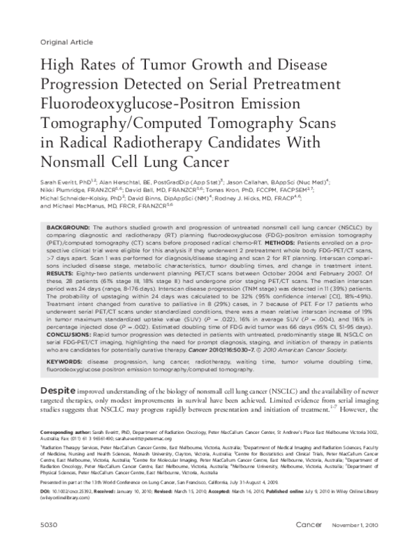 (PDF) High rates of tumor growth and disease progression detected on ...