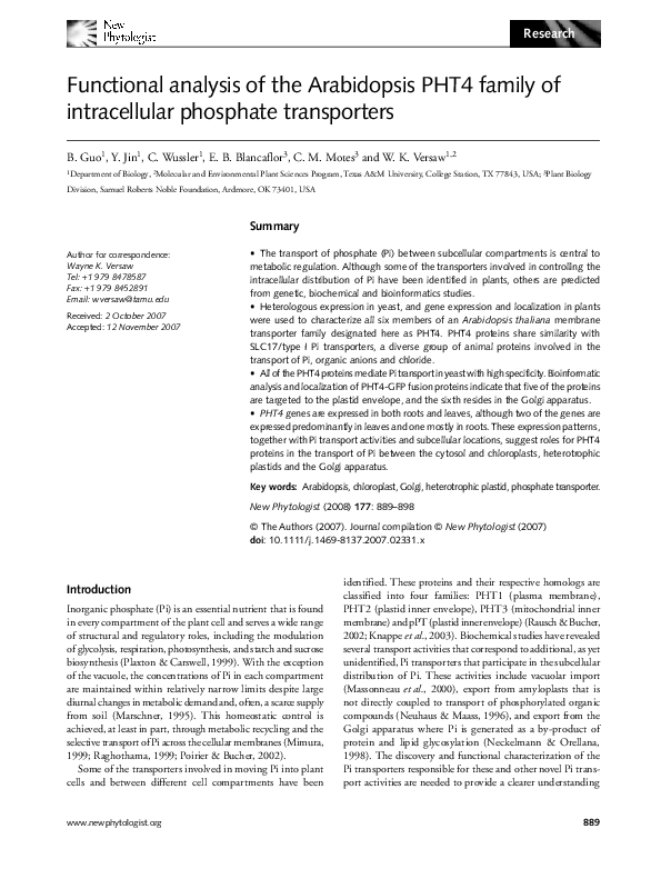 (PDF) Functional analysis of the Arabidopsis PHT4 family of ...