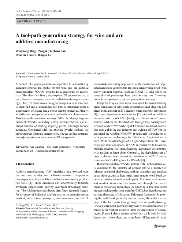 (PDF) A tool-path generation strategy for wire and arc additive ...