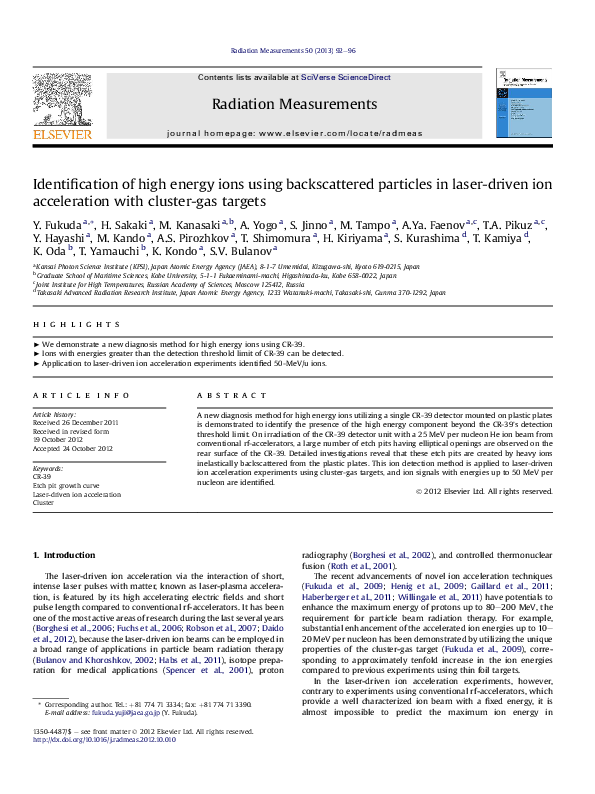 (PDF) Identification of high energy ions using backscattered particles in laser-driven ion ...