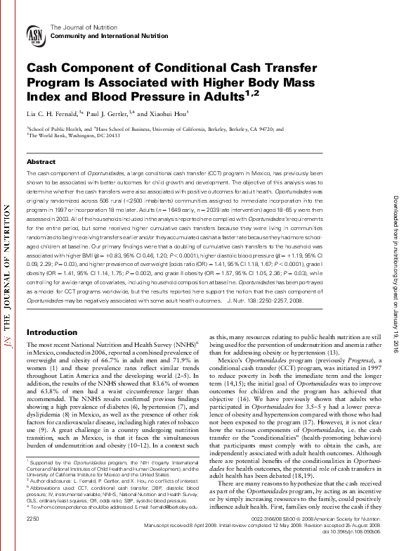 (PDF) Cash Component of Conditional Cash Transfer Program Is Associated ...