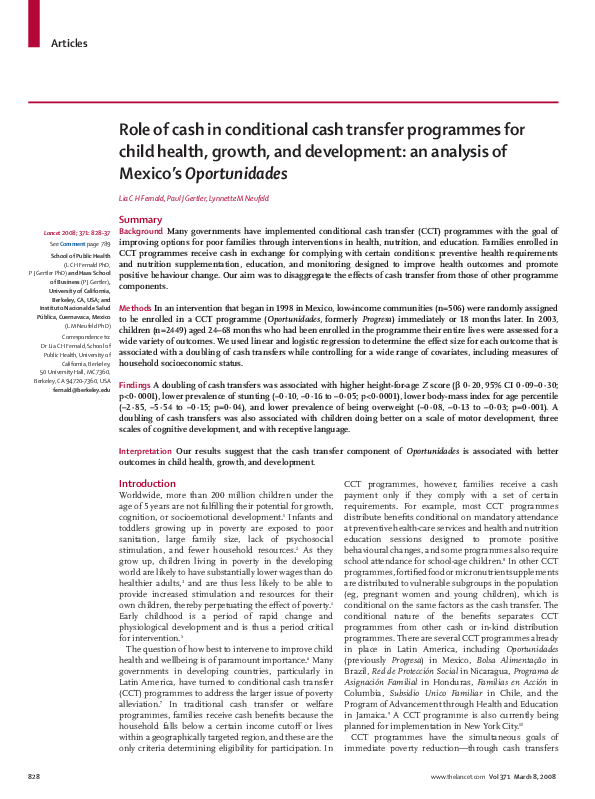 (PDF) Role of cash in conditional cash transfer programmes for child ...