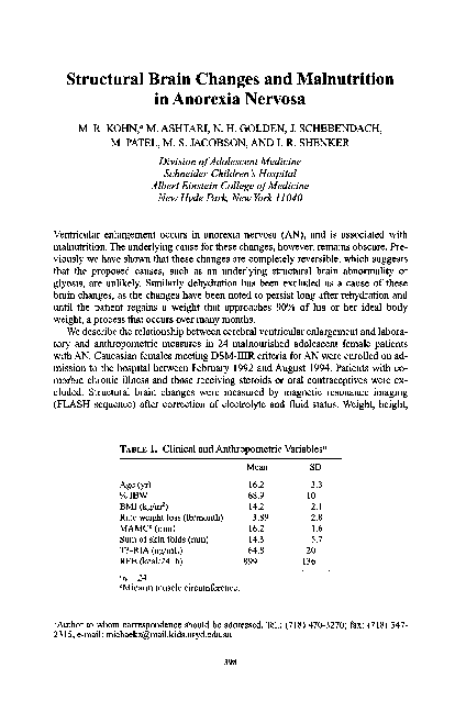 (PDF) Structural Brain Changes and Malnutrition in Anorexia Nervosa