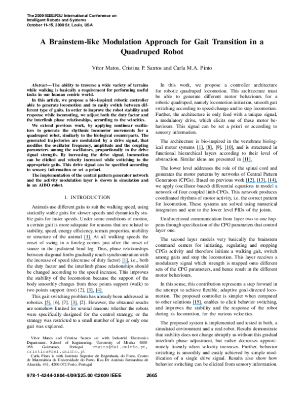 (PDF) A brainstem-like modulation approach for gait transition in a quadruped robot