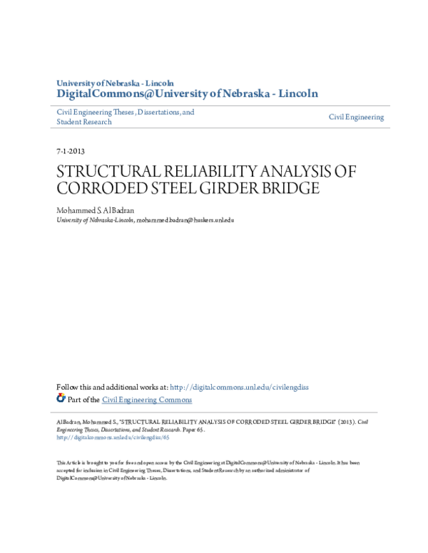 Pdf Structural Reliability Analysis Of Corroded Steel Girder Bridge