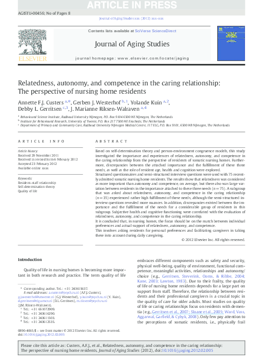 (PDF) Relatedness, autonomy, and competence in the caring relationship ...