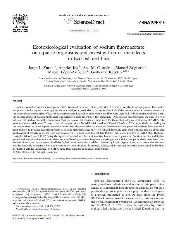 (PDF) Ecotoxicological evaluation of sodium fluoroacetate on aquatic ...