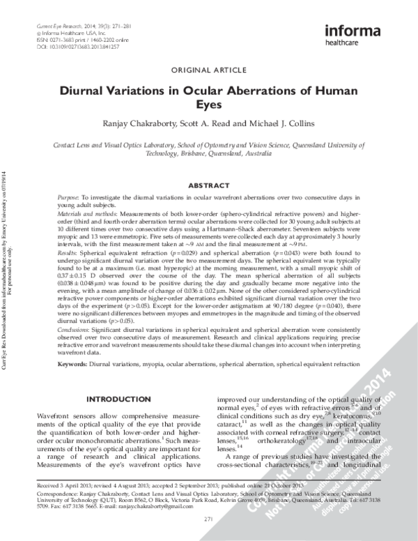 (PDF) Diurnal Variations in Ocular Aberrations of Human Eyes