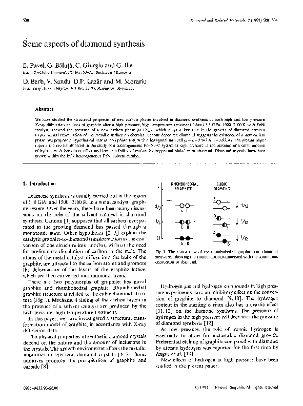 (PDF) Some aspects of diamond synthesis