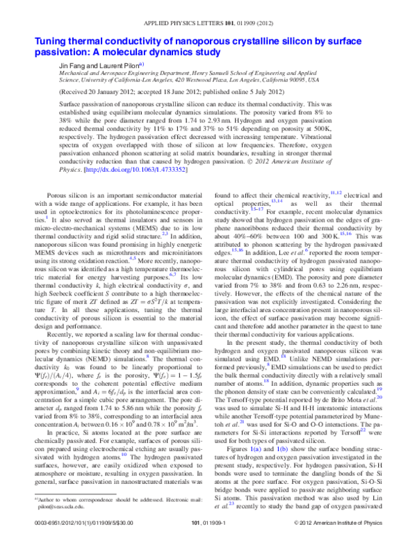(PDF) Reducing Thermal Conductivity in Nanoporous Si