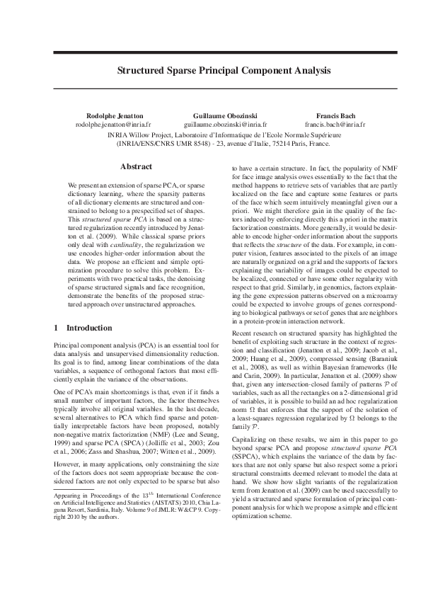 (PDF) Structured sparse principal component analysis