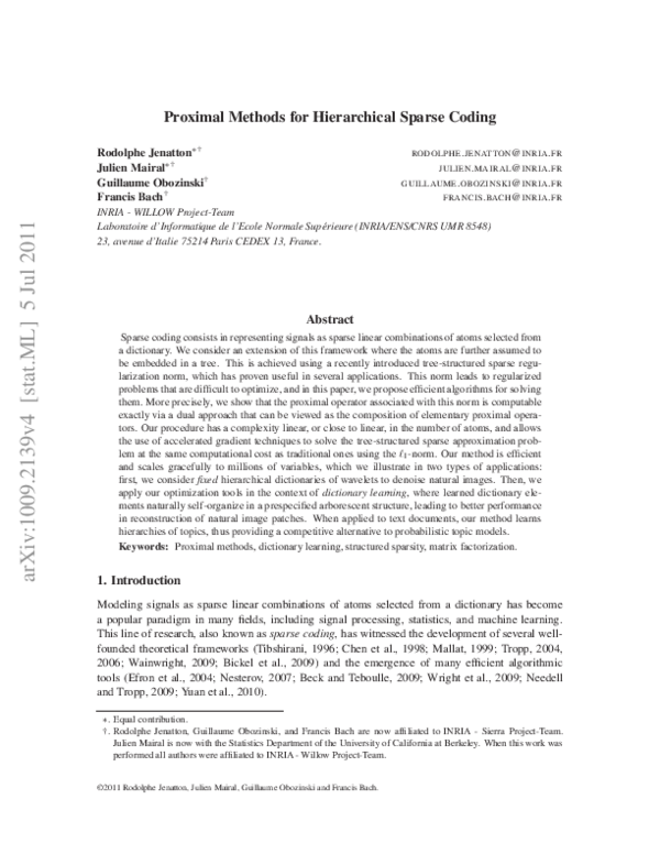 Pdf Hierarchical Sparse Coding Via Proximal Methods