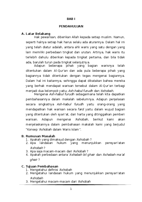 (DOC) Ashabul furudh dan ‘Ashobah