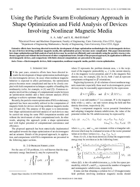 (PDF) Using the Particle Swarm Evolutionary Approach in Shape ...