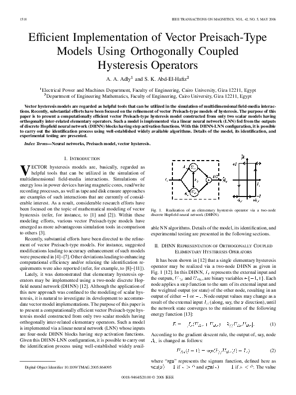 (PDF) Efficient implementation of vector Preisach-type models using orthogonally coupled ...