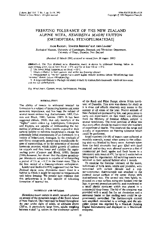 (PDF) Freezing tolerance of the New Zealand alpine weta, Hemideina ...