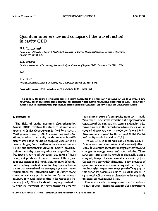 (PDF) Quantum interference and collapse of the wavefunction in cavity QED