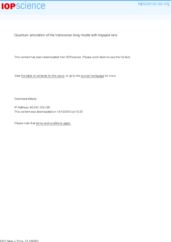 (PDF) Quantum simulation of the transverse Ising model with trapped ...