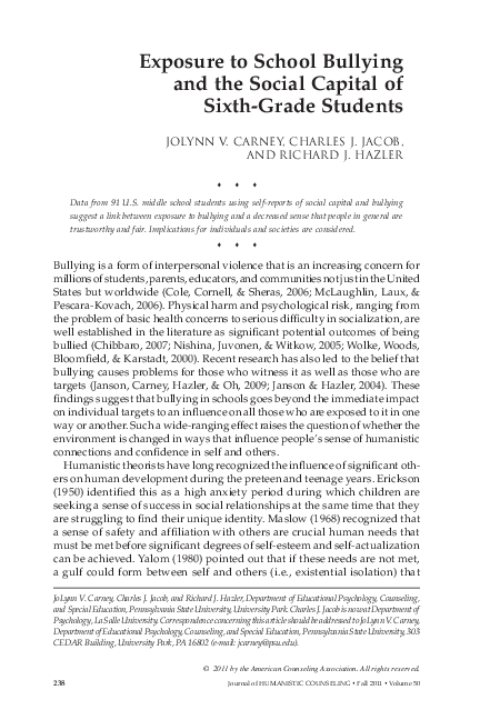 (PDF) Exposure to School Bullying and the Social Capital of Sixth-Grade ...