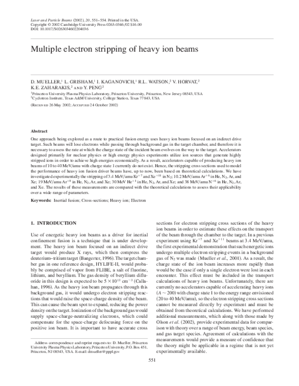 (PDF) Multiple electron stripping of heavy ion beams