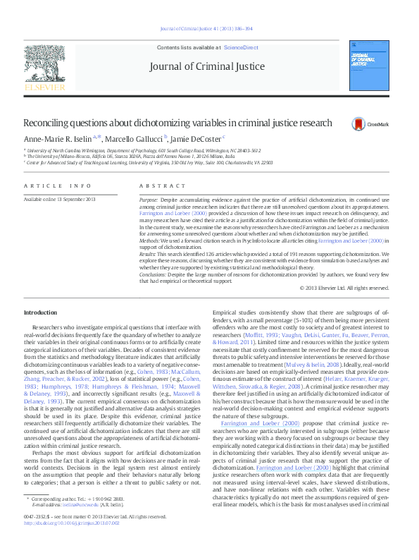 (PDF) Reconciling questions about dichotomizing variables in criminal ...