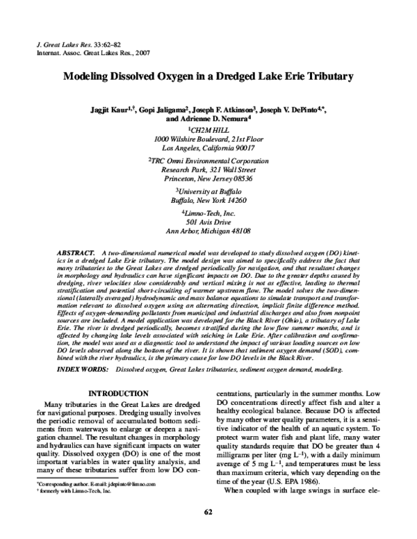 (PDF) Modeling Dissolved Oxygen in a Dredged Lake Erie Tributary