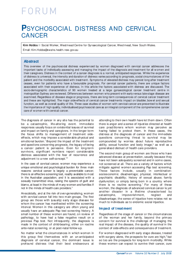 (PDF) Psychosocial Distress and Cervical Cancer